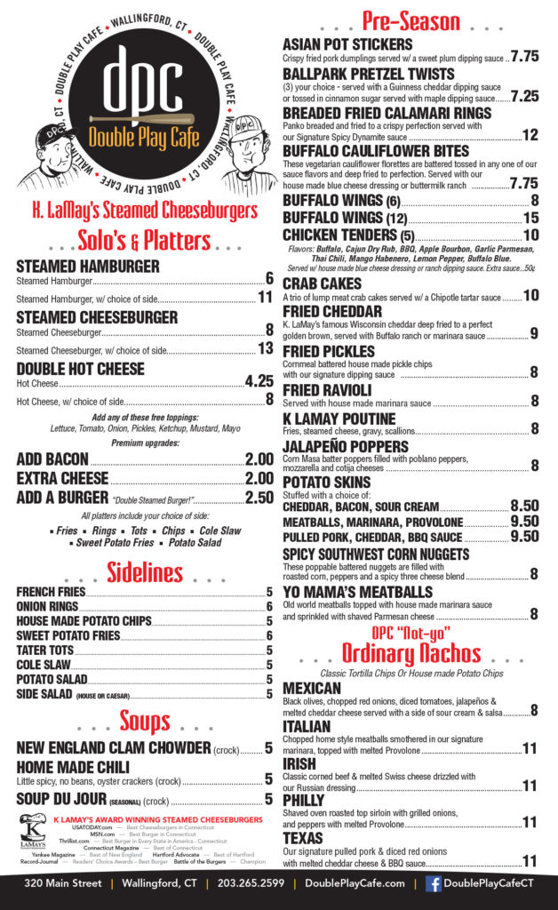 Double Play Cafe - Wallingford Connecticut Sports Bar and Restaurant | MENU