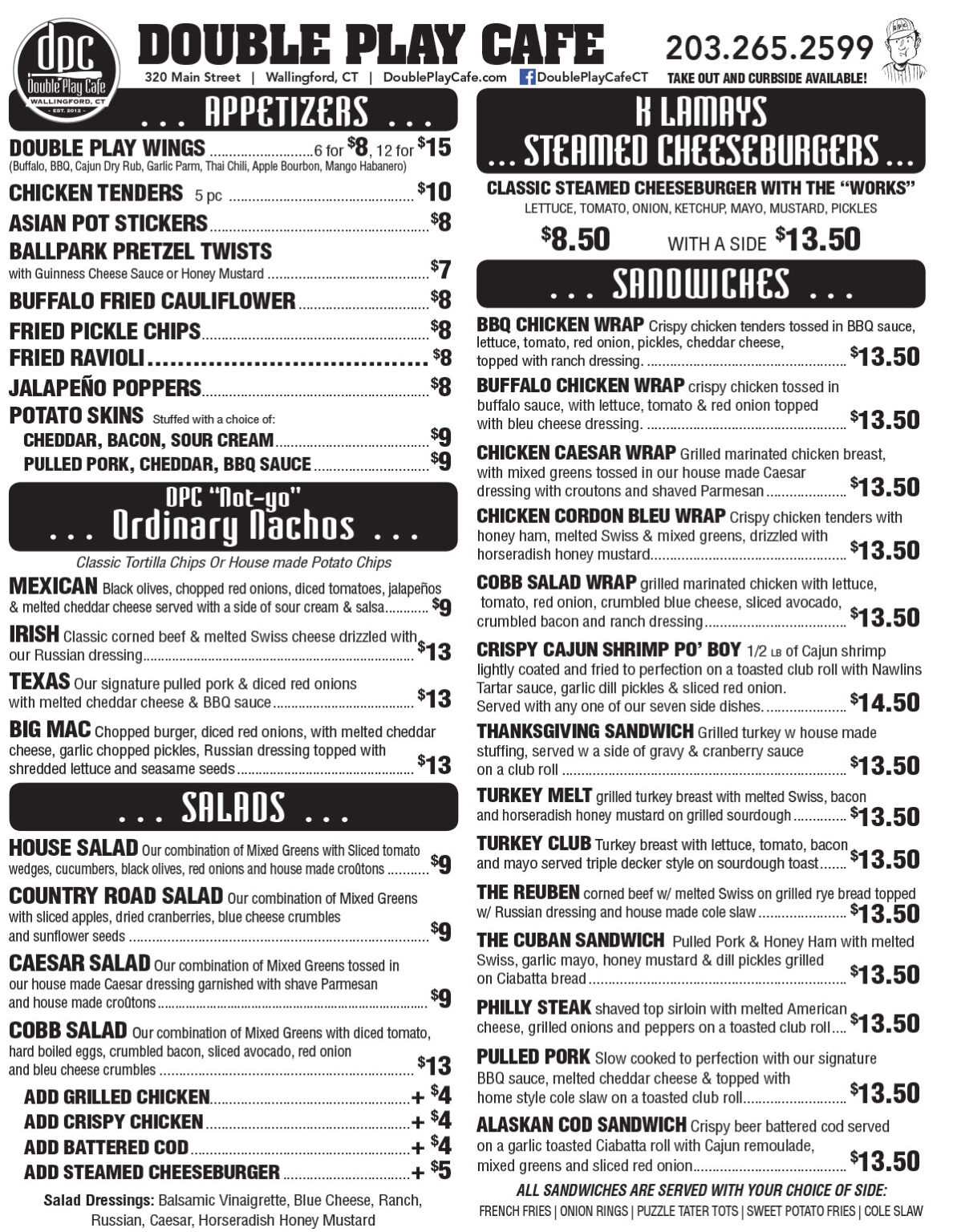 Double Play Cafe - Wallingford Connecticut Sports Bar and Restaurant | MENU